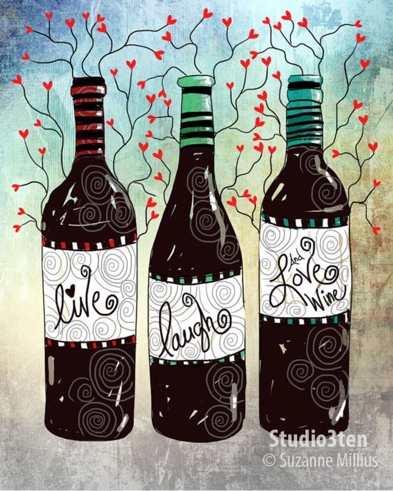Wine Print, Wine Lover Print, Wine Art, Print With Wine, Wine Bottles ...