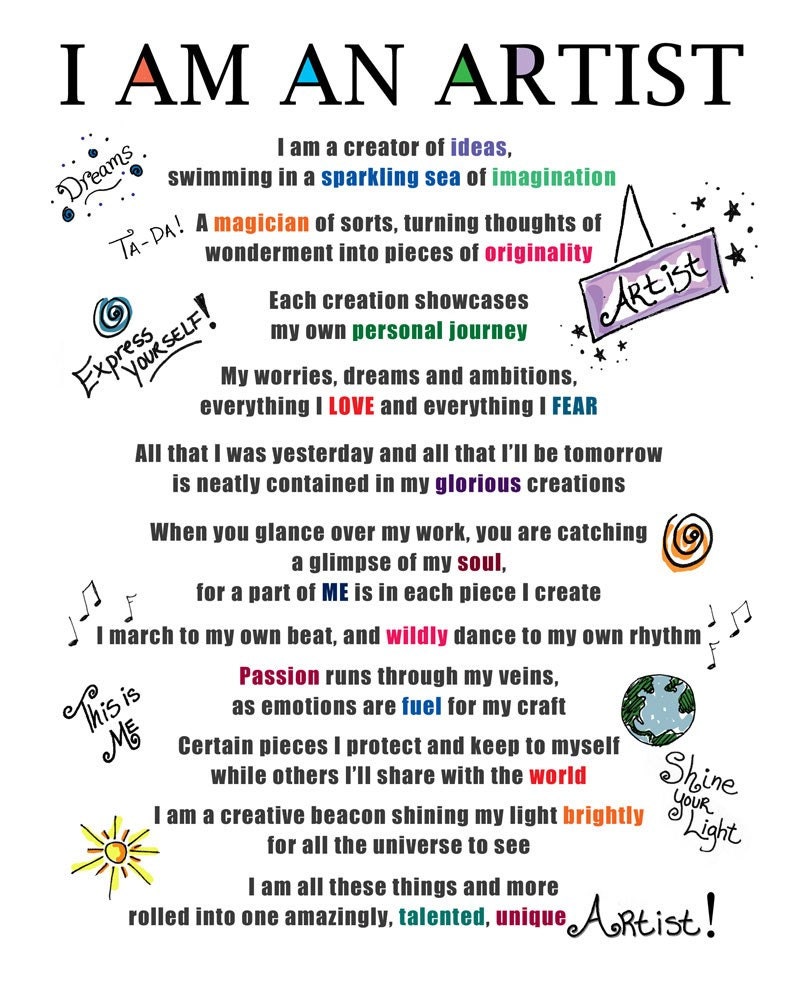 I Am an Artist, Artist Mantra, Poem About Artists, Gift for Artist ...