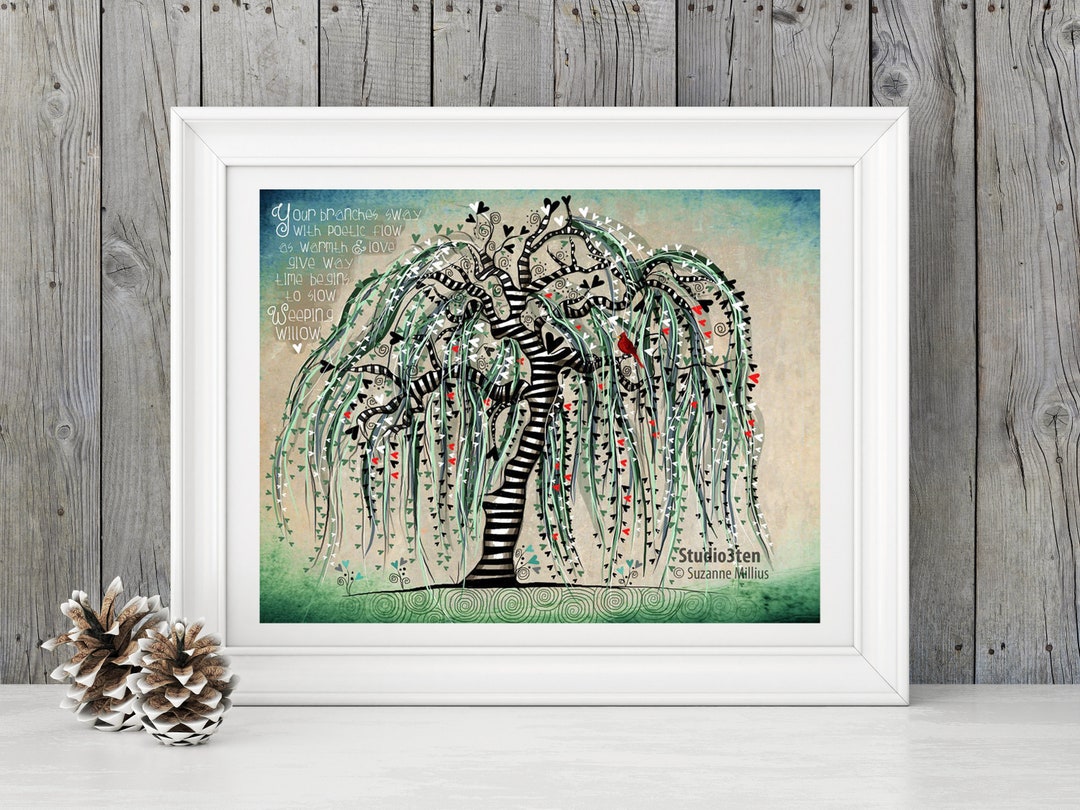 Weeping Willow Print, Weeping Willow Art, Weeping Willow With Cardinal ...