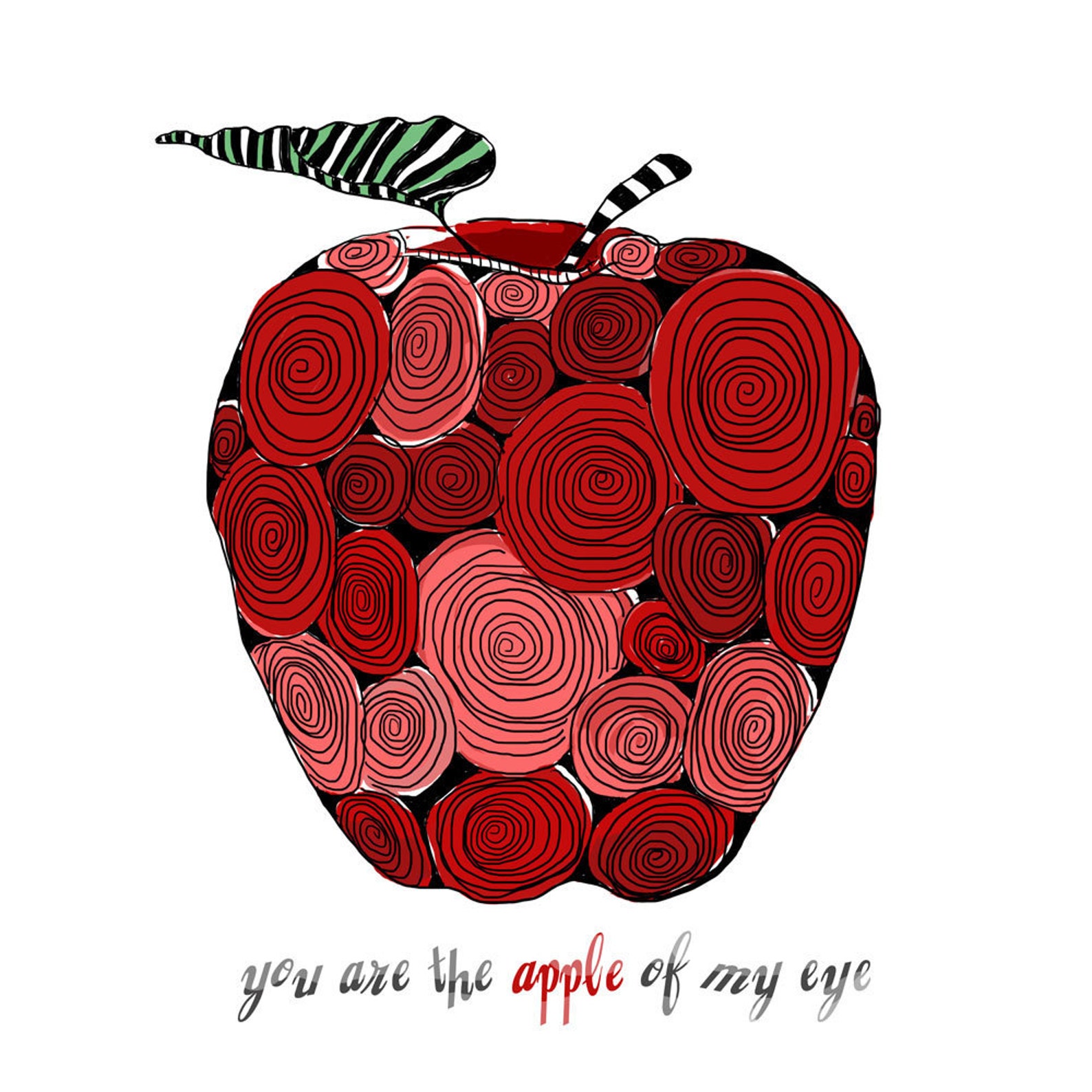 Swirly Apple Signed Print / Square 8x8 Print / Kitchen Decor - Etsy