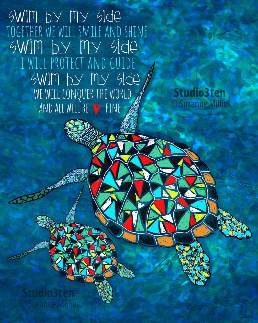 Sea Turtle With Baby, Sea Turtle With Baby, Sea Turtle Art, Sea Turtle ...