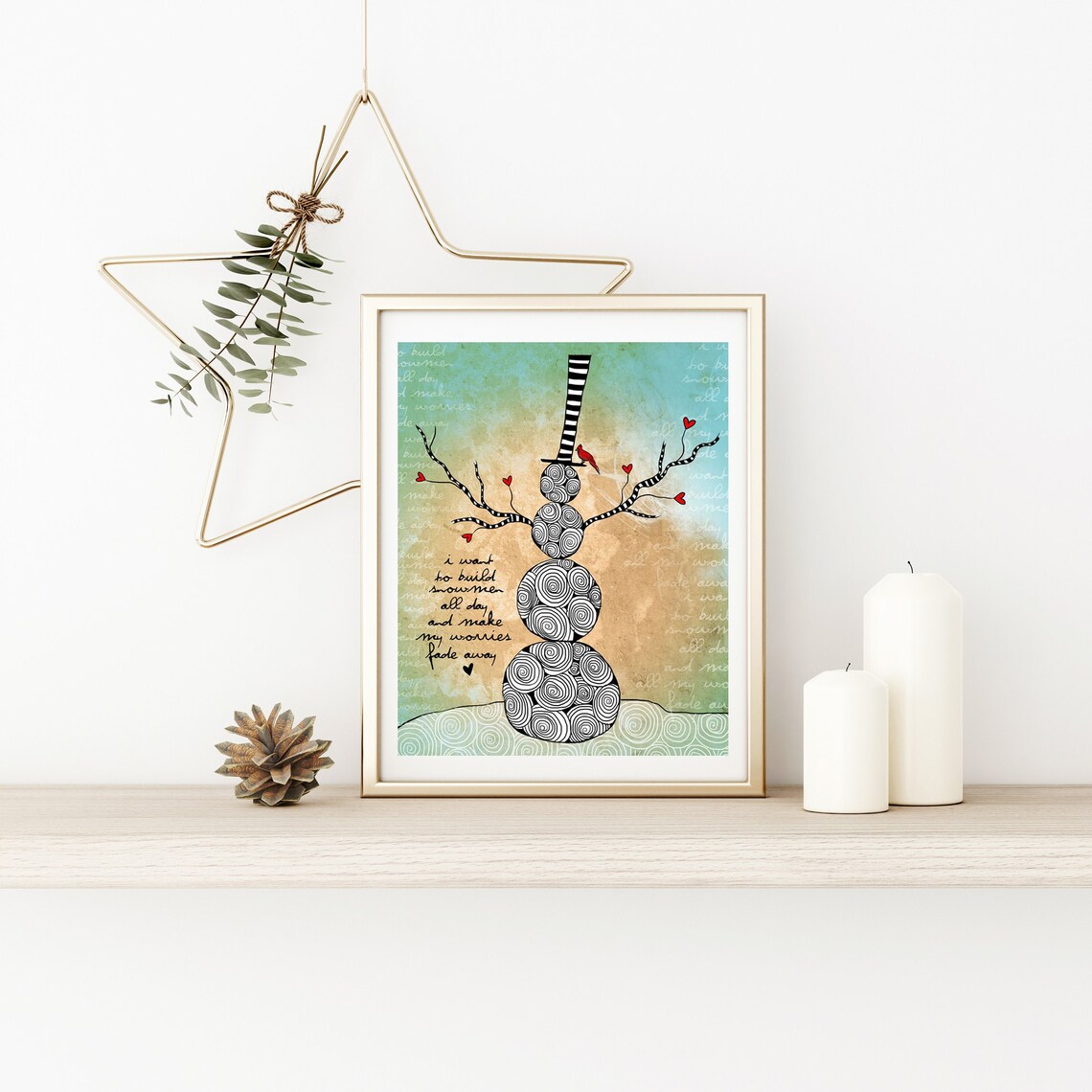 Snowman Print Snowman Part 2 Snowman Art Snowman Print | Etsy