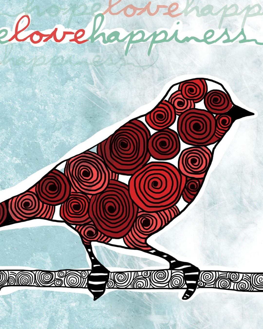 My Good Luck Charm / Red Stylized Cardinal / Original Illustration ART ...