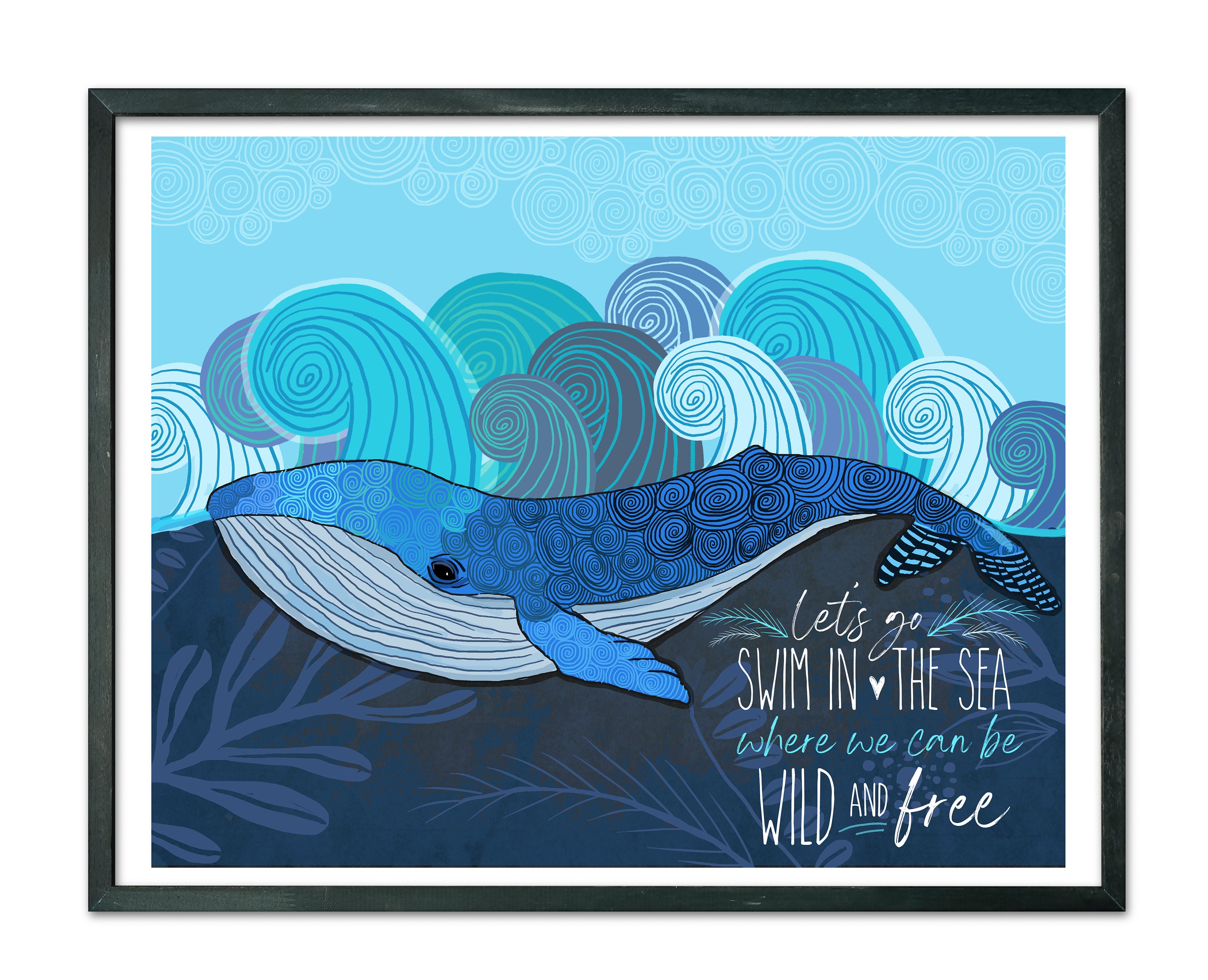 Whale Print, 8x10 Print, Print With Whale, Whale Art, Water Sign, Ocean ...