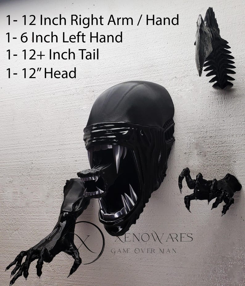 Xenomorph Halloween Decor | 3D Printed Alien Bust, Hand, Tail | Horror ...