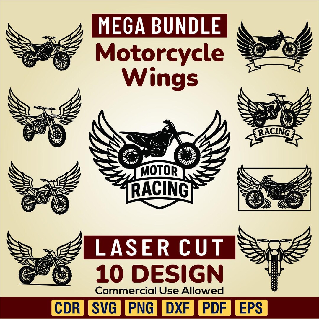 Motorcycle Wings SVG DXF - Racing Motor Laser Cut Files - Etsy