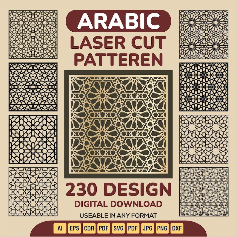 Arabic Laser Cut Panel DXF Bundle | Islamic Geometric Patterns (digital ...
