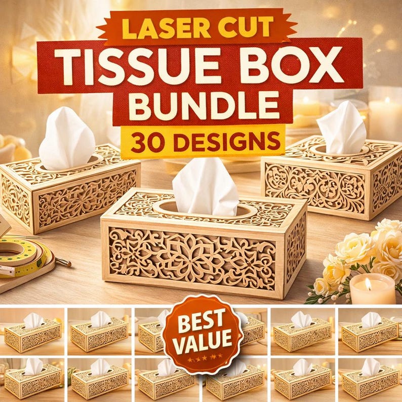 Laser Cut Tissue Box SVG Bundle | 30 Floral, Geometric Patterns ...