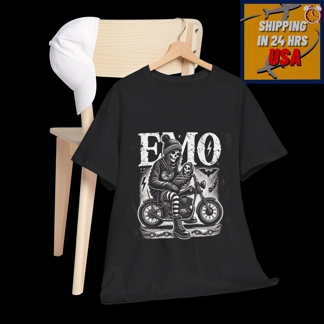 Emo Skeleton Biker T-shirt – Gothic Punk Motorcycle Graphic Tee for Men ...