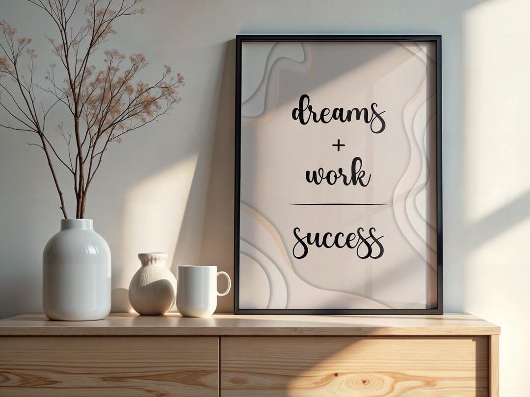 Dreams + Work = Success - Motivational Quote Wall Art - Etsy