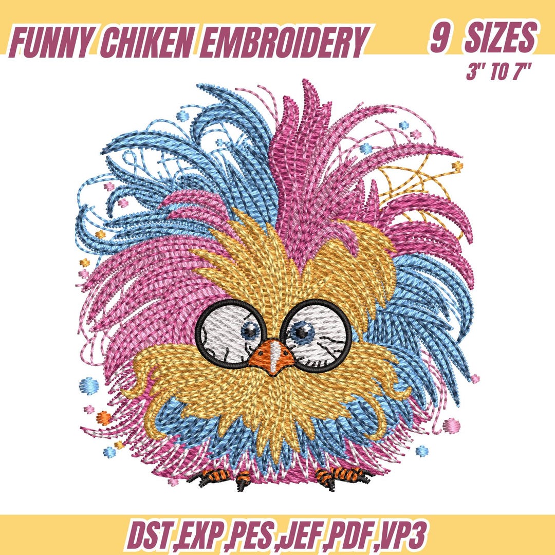 Funny Crazy Chicken Embroidery Design, Cute Chicken Machine Embroidery ...