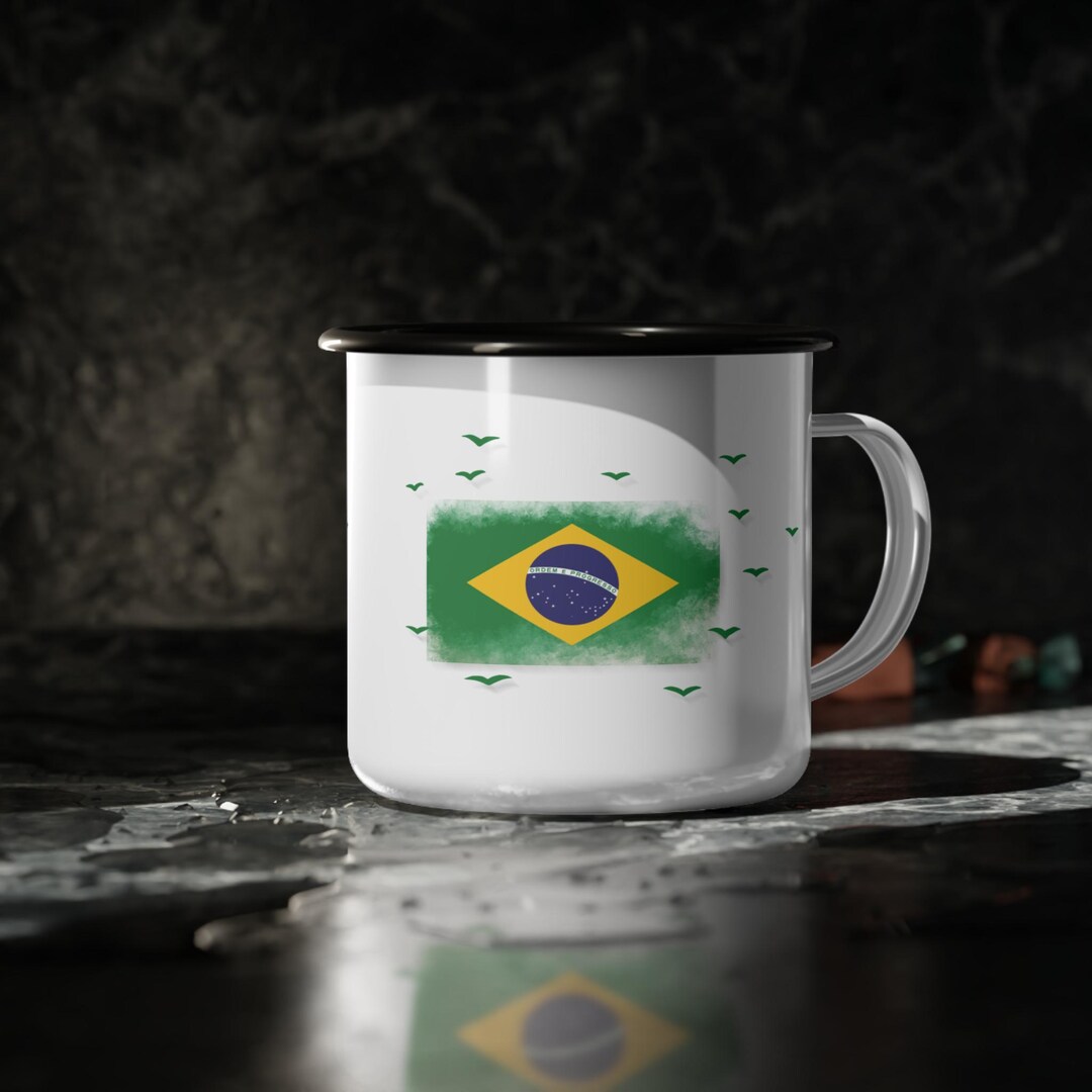 Brazilian Flag Enamel Mug, Brazilian Flag, Camp Mug, Patriotic, Outdoor ...