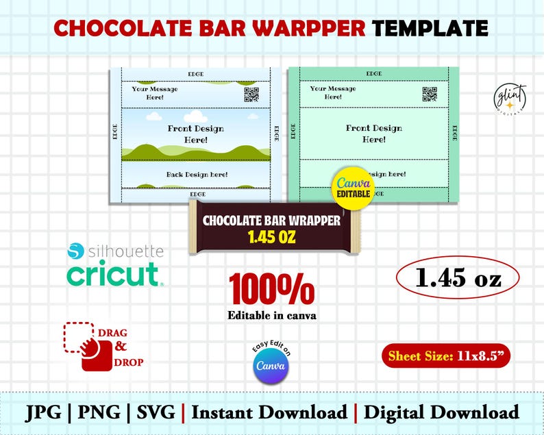 Chocolate Bar Wrapper Template Editable Canva Candy Bar Wrap (3 Sizes ...