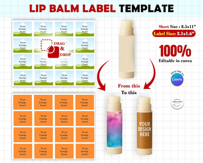 Lip Balm Label Editable Canva Template, Lip Balm Wrap Packaging, Lip ...