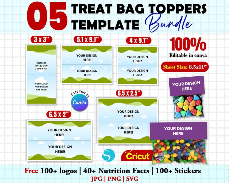 Treat Bag Toppers Canva Template Bundle, Editable Treat Bag Topper ...