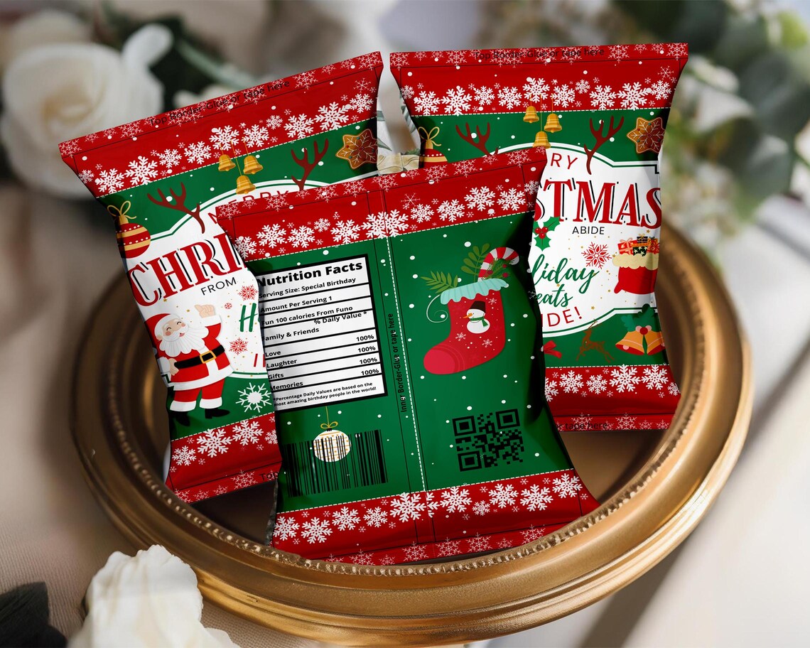 Editable Christmas Chip Bag Chocolate Warpper: Santa Claus Party Favor ...