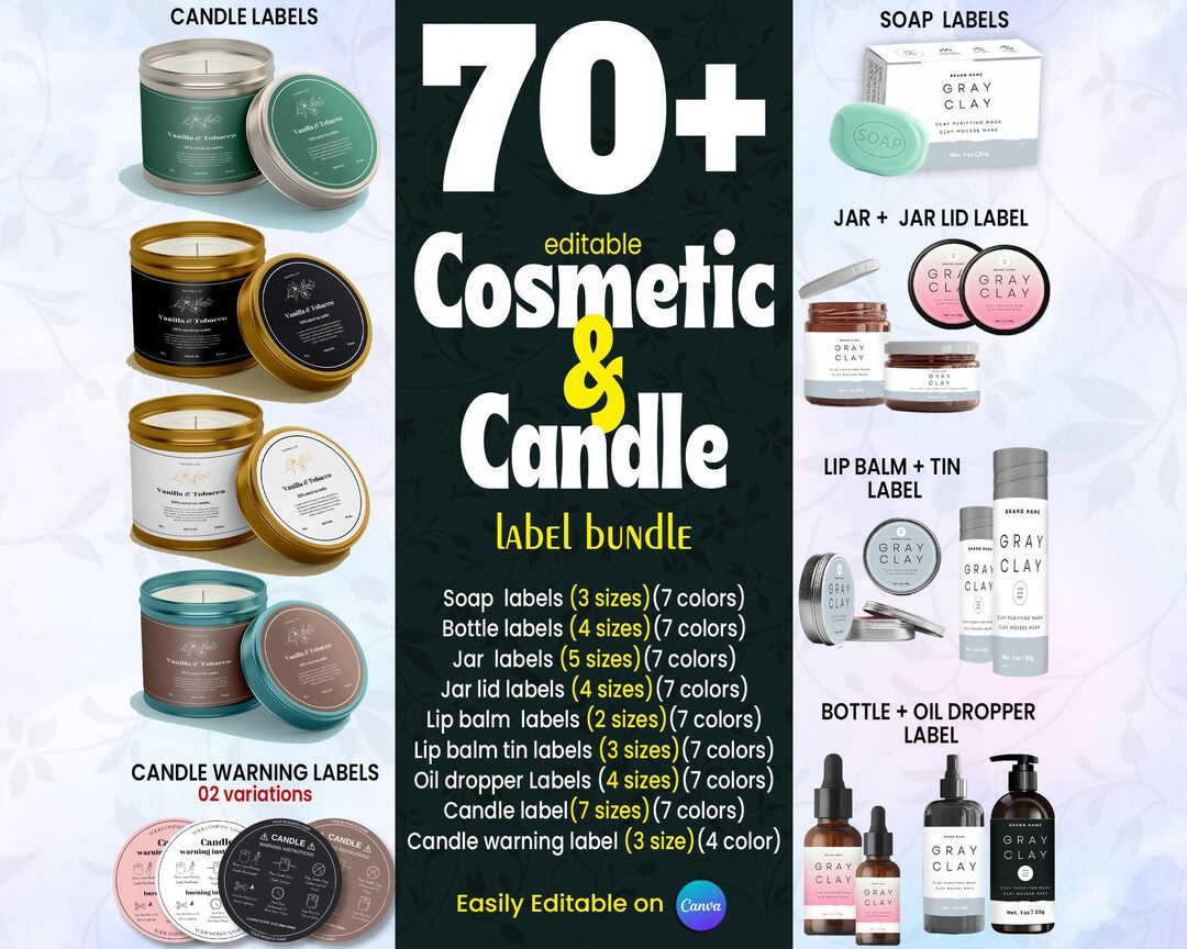 Editable Cosmetic and Candle Label Template Bundle Printable Candle ...