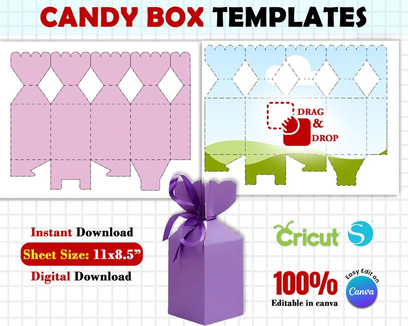 Candy Gift Box Template, Candy Shaped Box, Gift Box, Candy Box Template ...