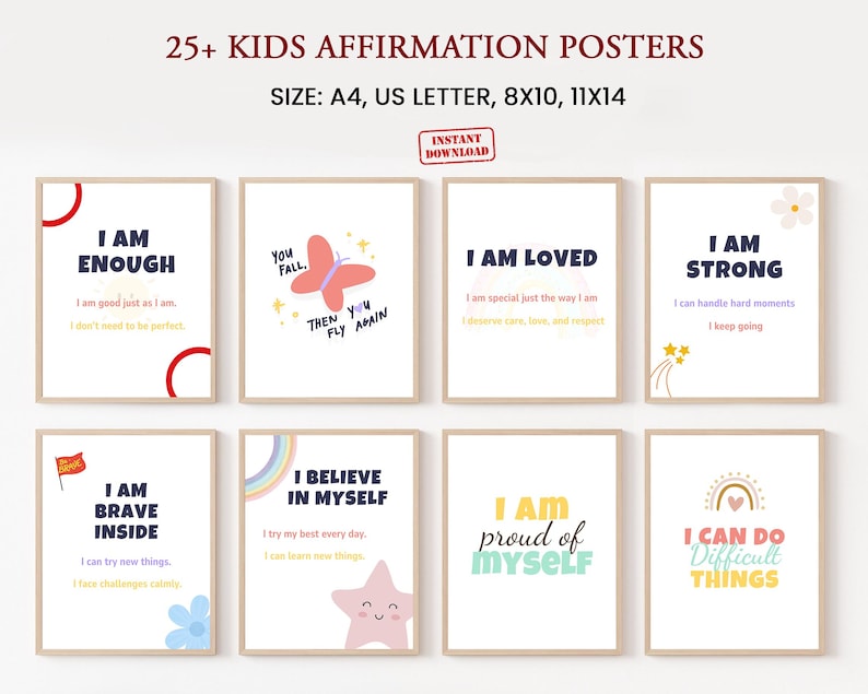 Kids Affirmation Posters Bundle | Printable Positive Wall Art for ...