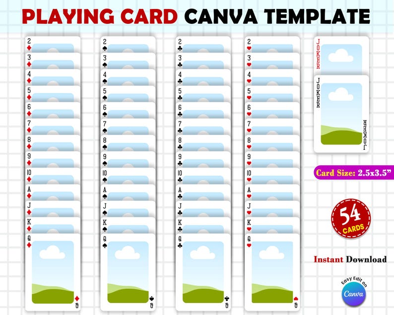 Playing Cards Canva Template Canva Editable Box for Printable Poker ...