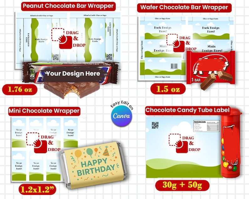 Chocolate Bar Wrapper Template Bundle: Canva Label, Party Favors ...