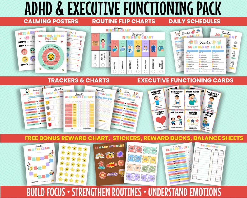 Kids ADHD Executive Functioning Printables ADHD Tools Habit Tracker ...