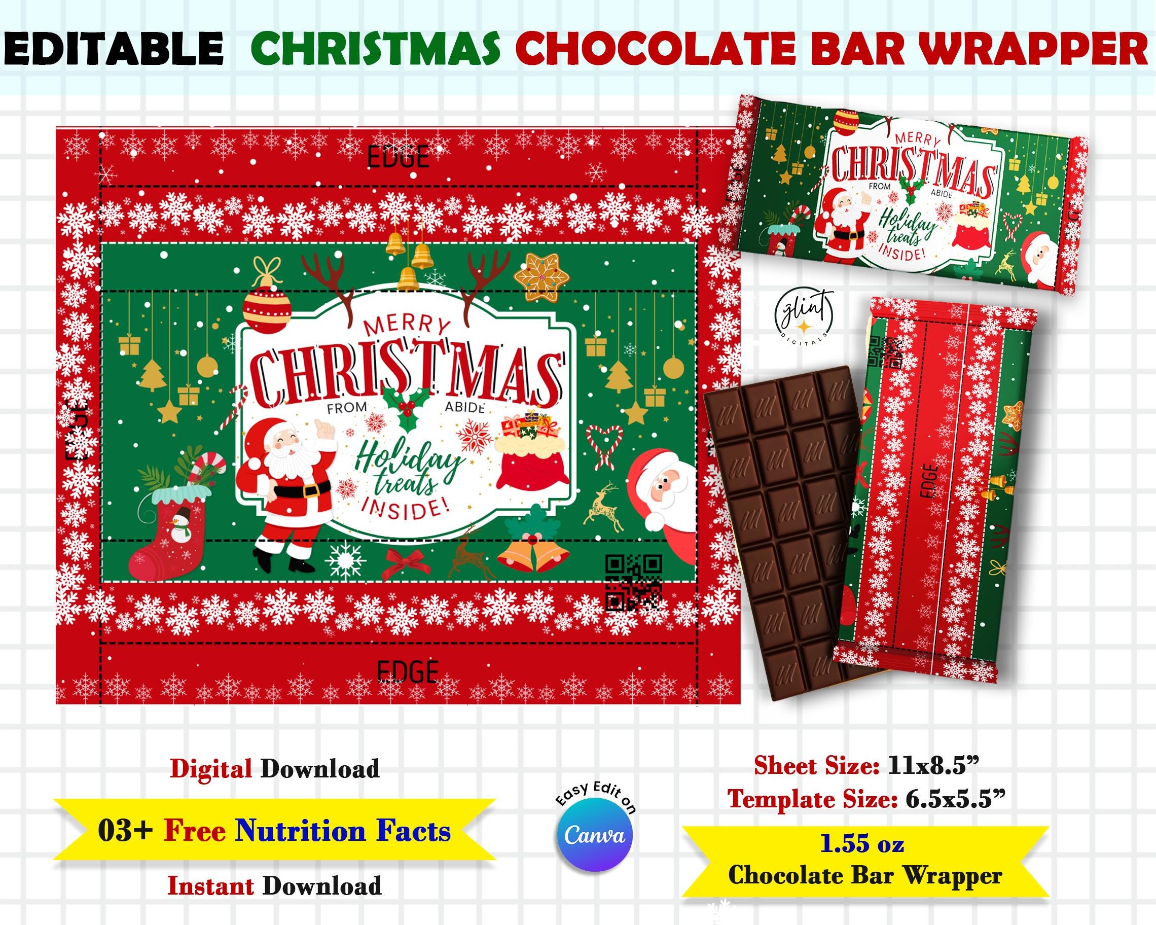 Editable Christmas Chip Bag Chocolate Warpper: Santa Claus Party Favor ...