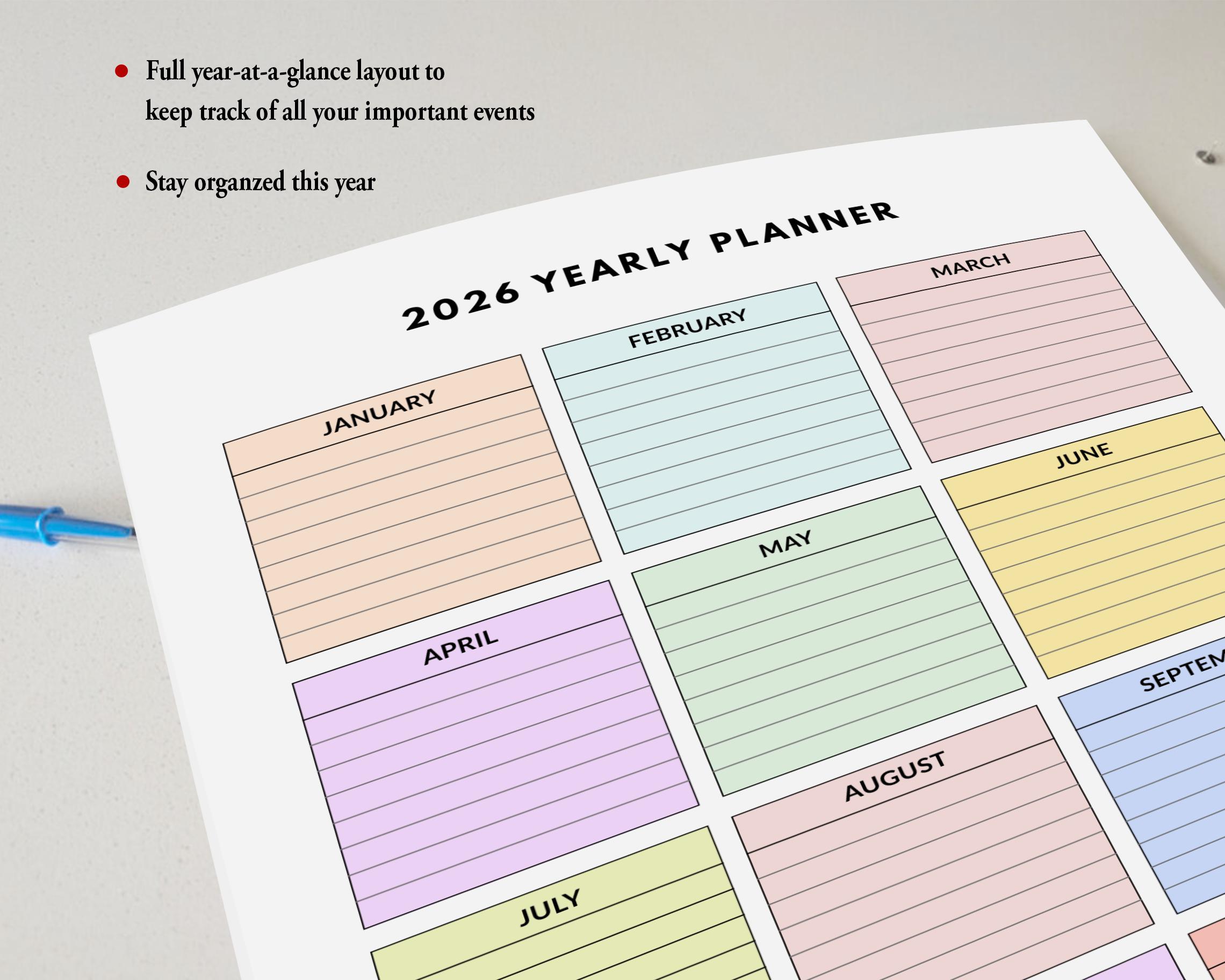 Editable Yearly Planner, Printable Yearly Overview on One Page, Year at ...
