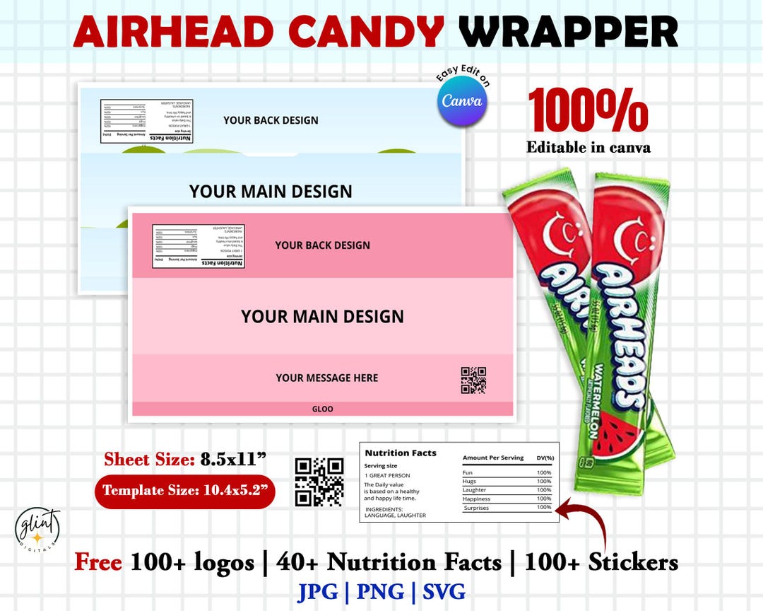 Airhead Candy Wrapper Chip Bag Template Airhead Wrapper Template Chocolate Wrapper Party Favor ...