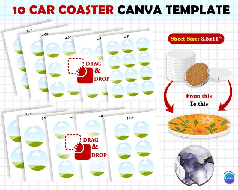 Car Coaster Template, Blank Car Canva Template, Sublimation Template ...