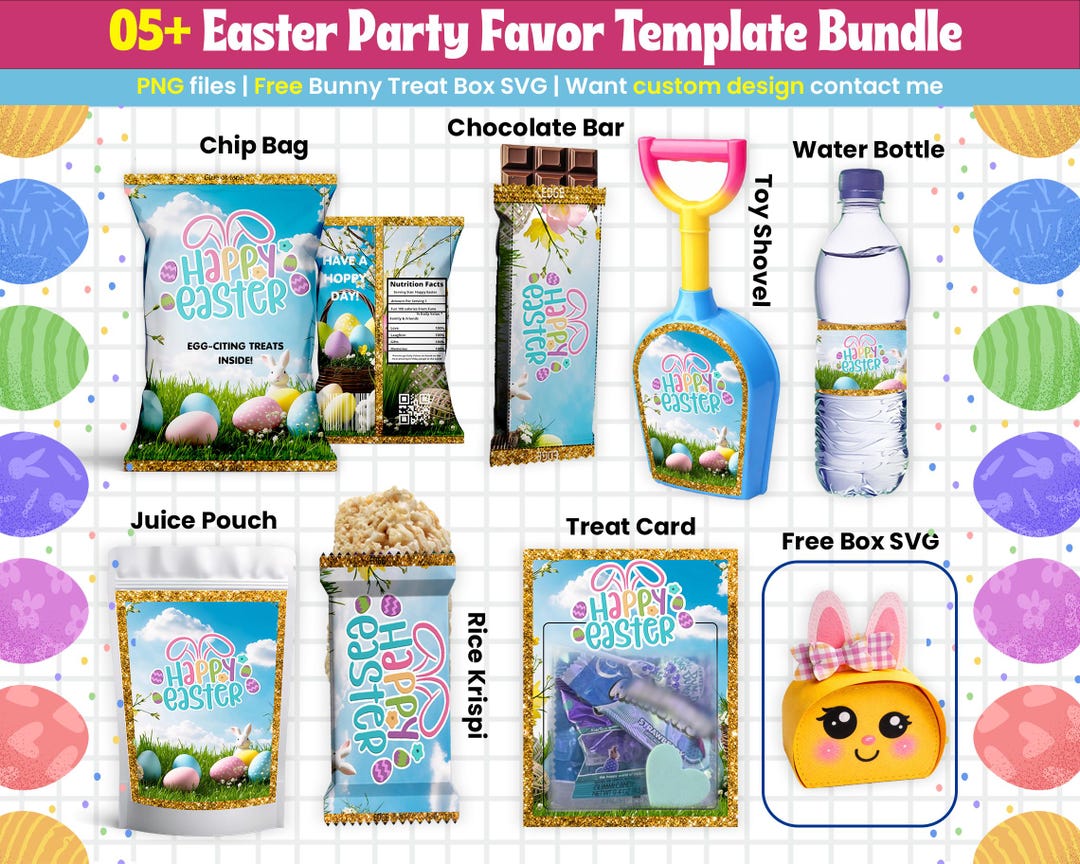 Easter Party Favors Bundle | Easter Chip Bag | Water Bottle Template ...