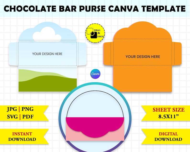4 Styles!! Chocolate Bar Purse Template, 1.55oz Chocolate Bar Purse ...
