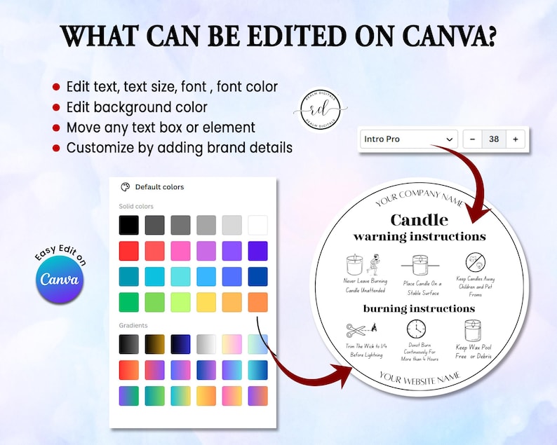 Candle Warning Labels | Editable Canva Templates | Printable Round ...