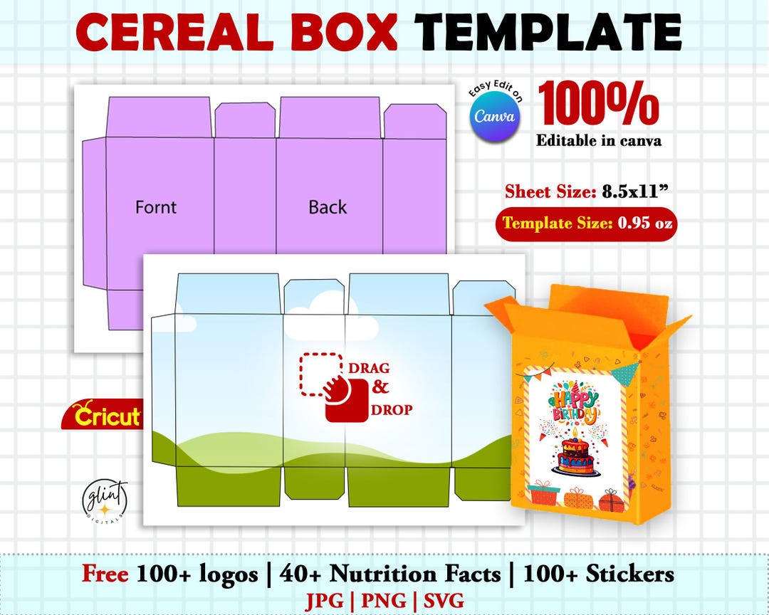 0.95 Oz Cereal Box Template, Cereal Packaging Template, Cereal Box Svg ...