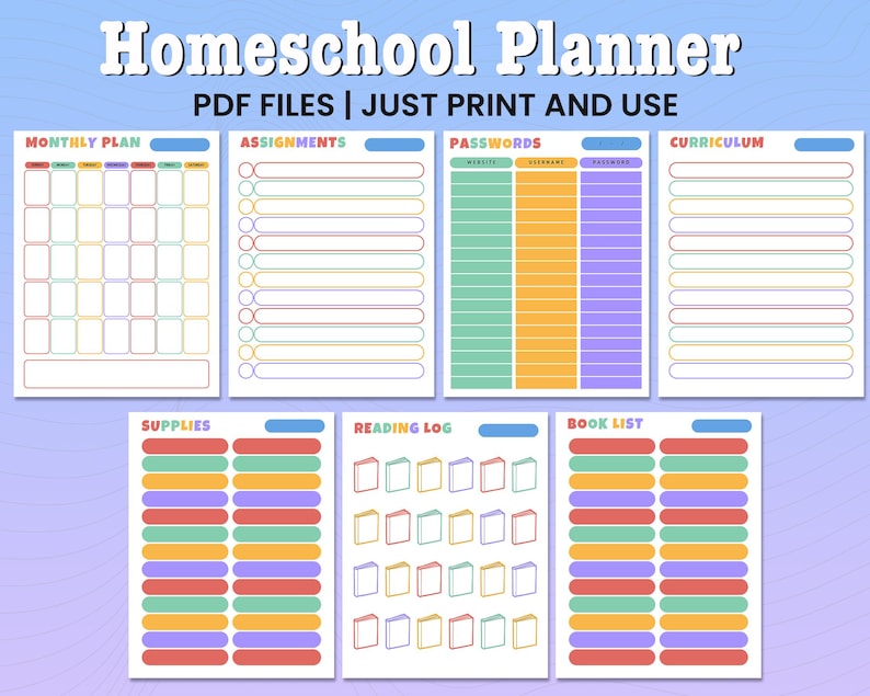 Homeschool Planner Printable Lesson Planner Weekly Planner Schedule ...