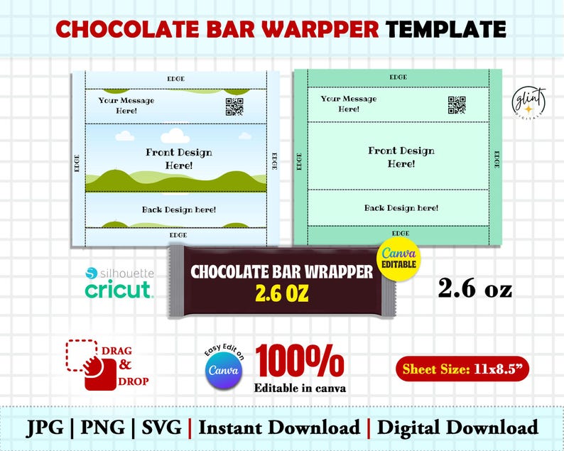 Chocolate Bar Wrapper Template Editable Canva Candy Bar Wrap (3 Sizes ...