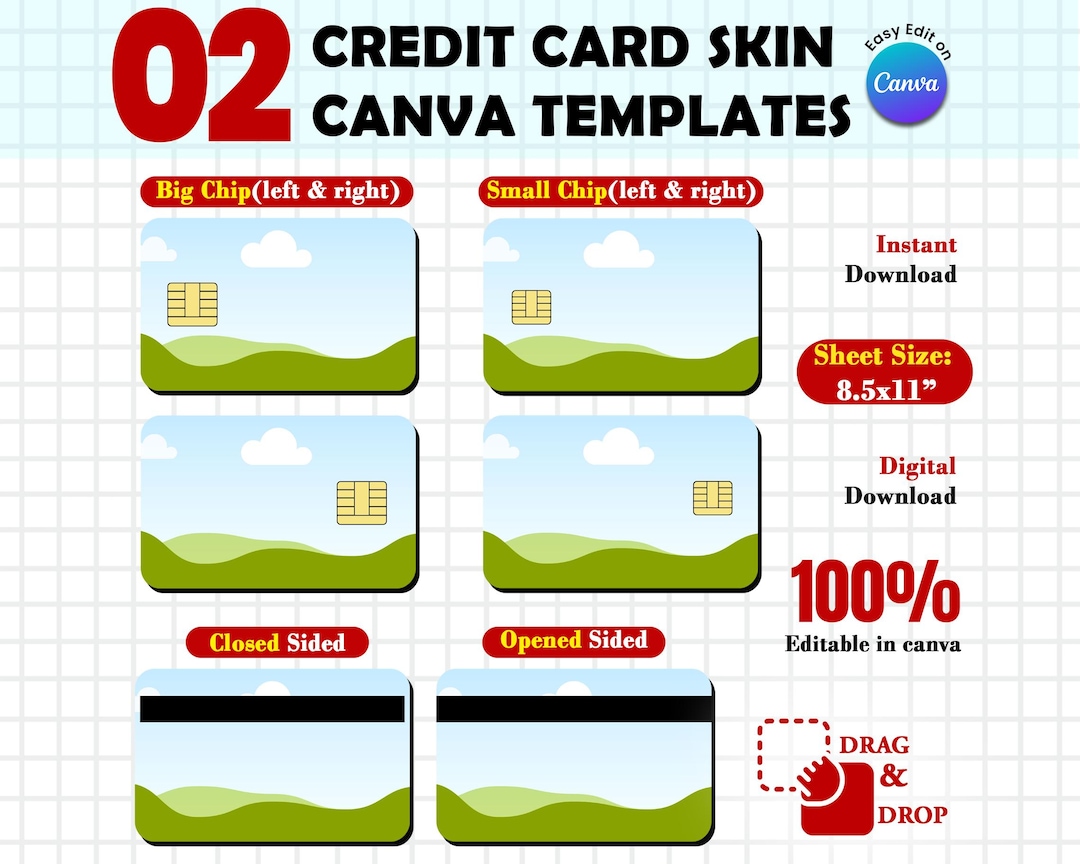 Credit Card Skin Template Canva, Credit Card Sticker, Debit Credit Card ...