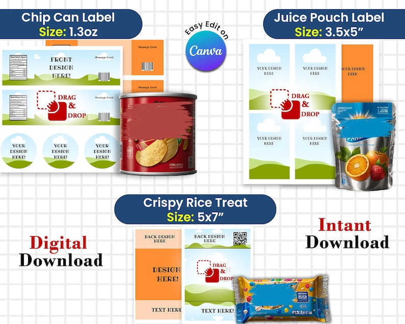 Party Favor Template Bundle: Chip Bag, Labels, Editable Canva (SVG, PNG ...