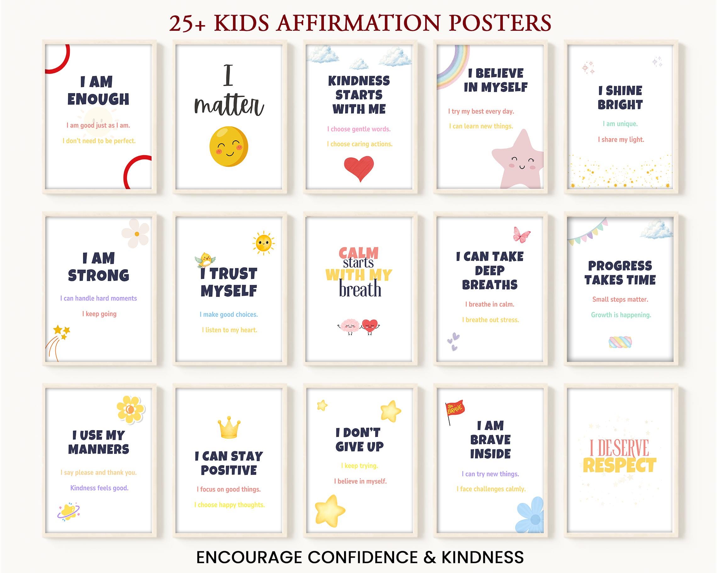 Kids Affirmation Posters Bundle | Printable Positive Wall Art for ...
