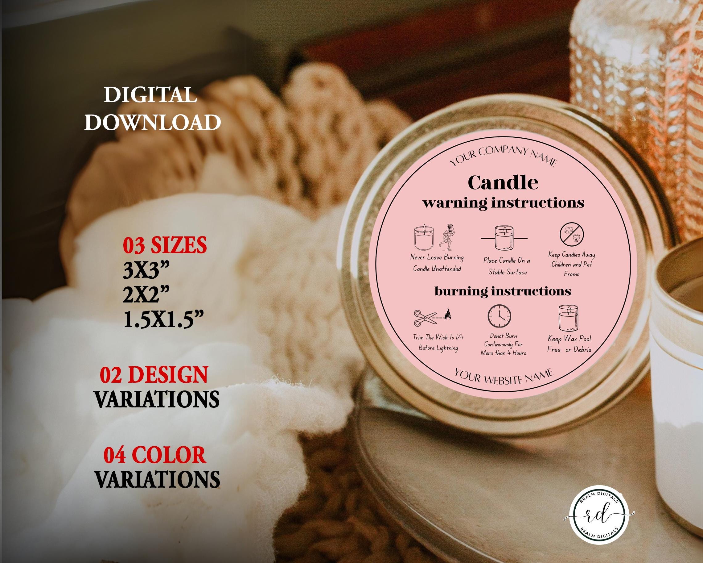 Candle Warning Labels | Editable Canva Templates | Printable Round ...