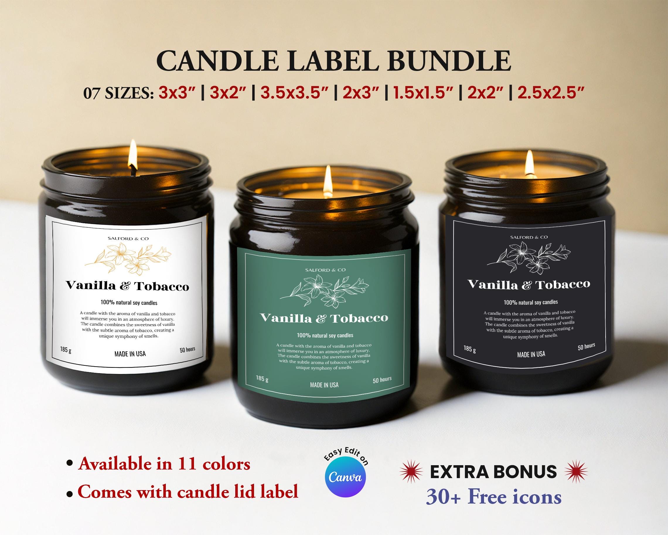 Editable Candle Label Bundle, Modern Candle Label Designs, Candle ...