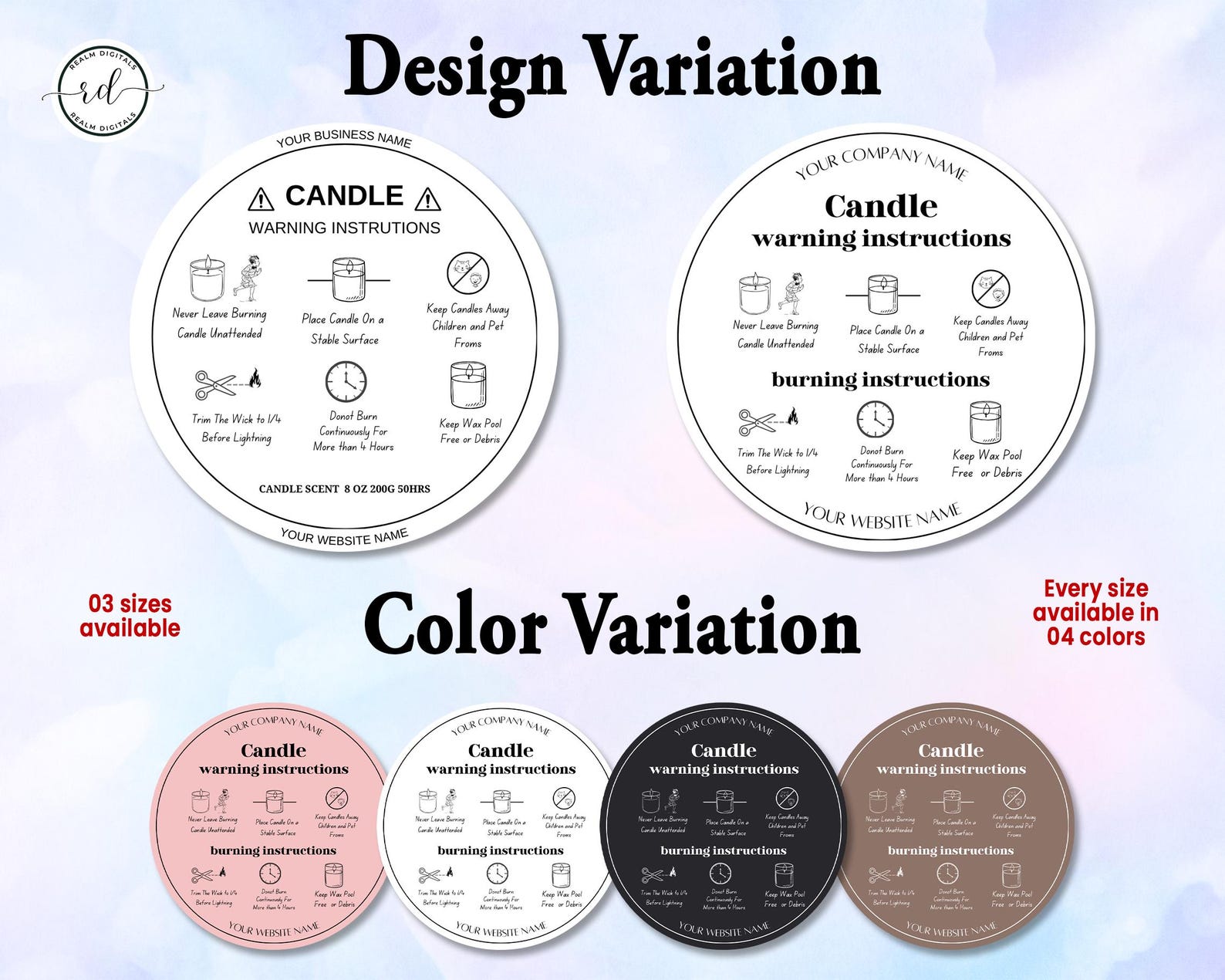 Candle Warning Labels | Editable Canva Templates | Printable Round ...