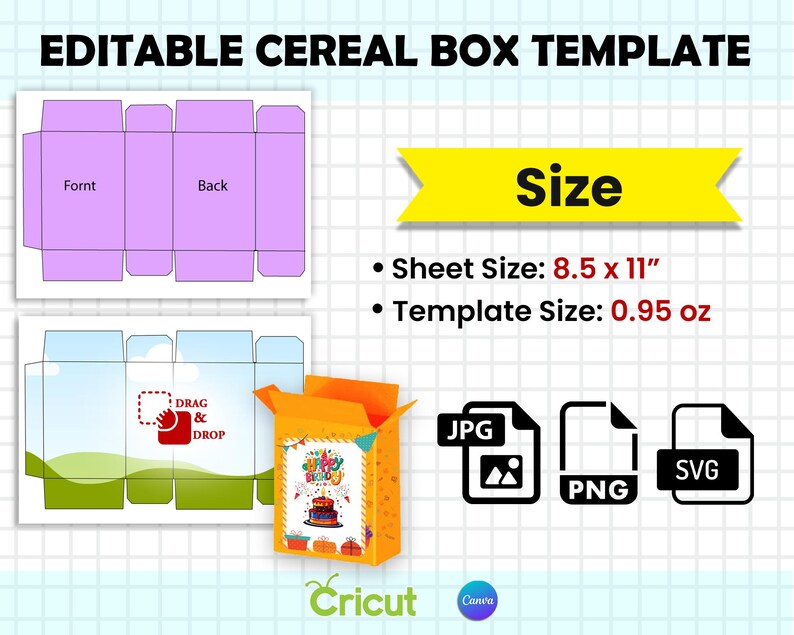 0.95 Oz Cereal Box Template, Cereal Packaging Template, Cereal Box Svg ...