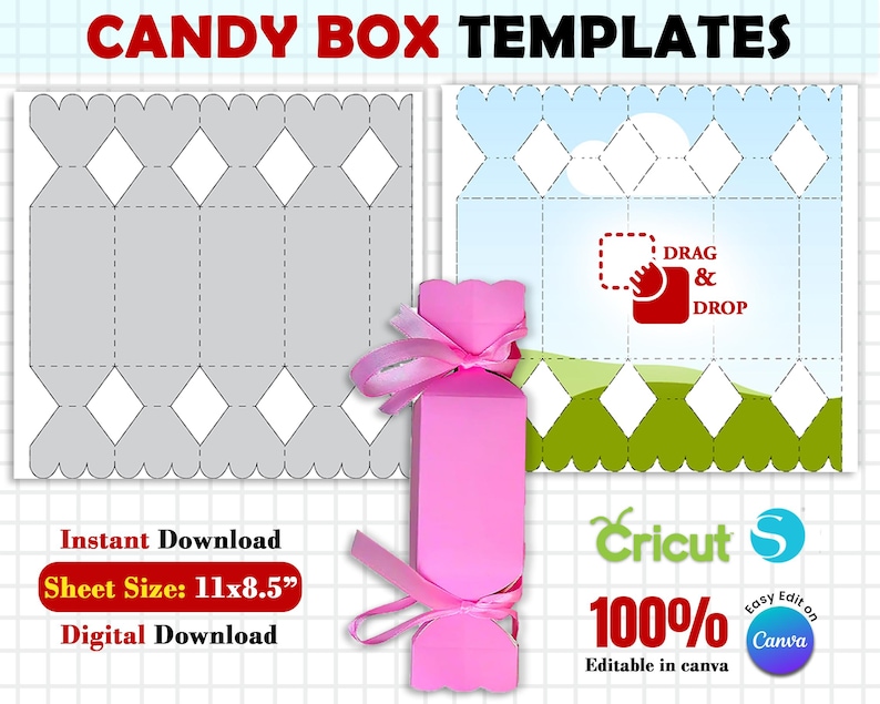 Candy Gift Box Template, Candy Shaped Box, Gift Box, Candy Box Template ...