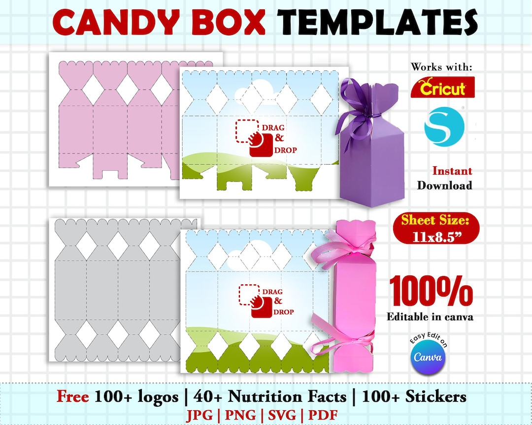 Candy Gift Box Template, Candy Shaped Box, Gift Box, Candy Box Template ...