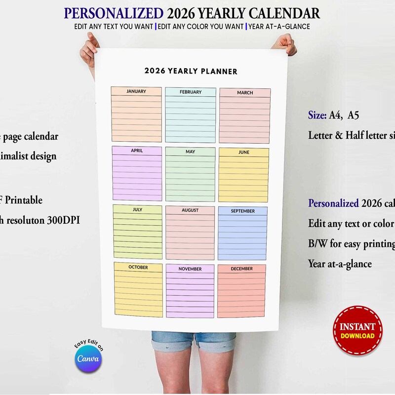 Yearly 2024 Planner One Page - Etsy UK
