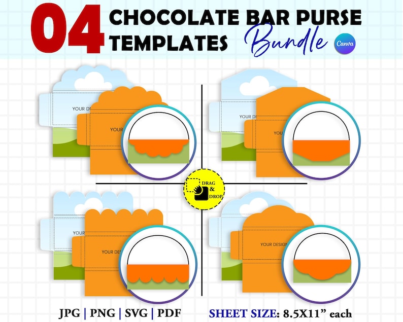 4 Styles!! Chocolate Bar Purse Template, 1.55oz Chocolate Bar Purse ...