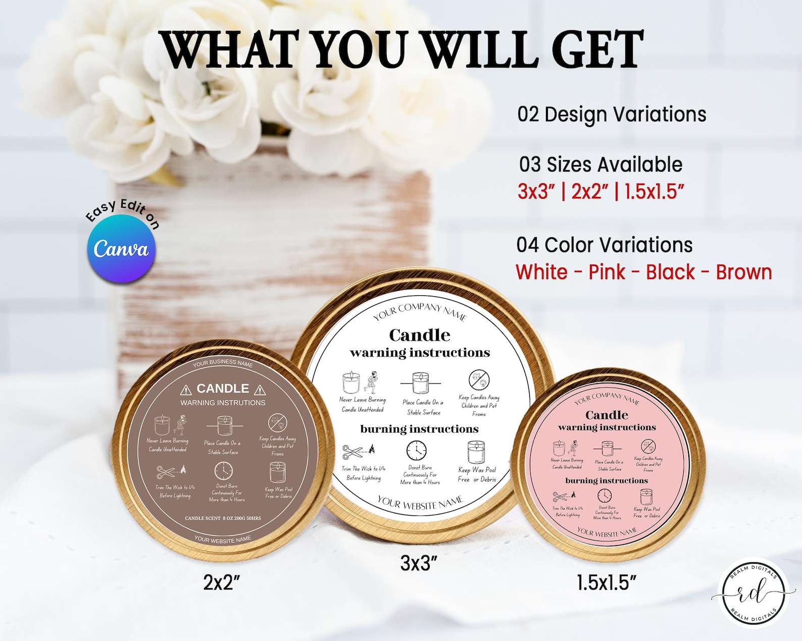 Candle Warning Labels | Editable Canva Templates | Printable Round ...