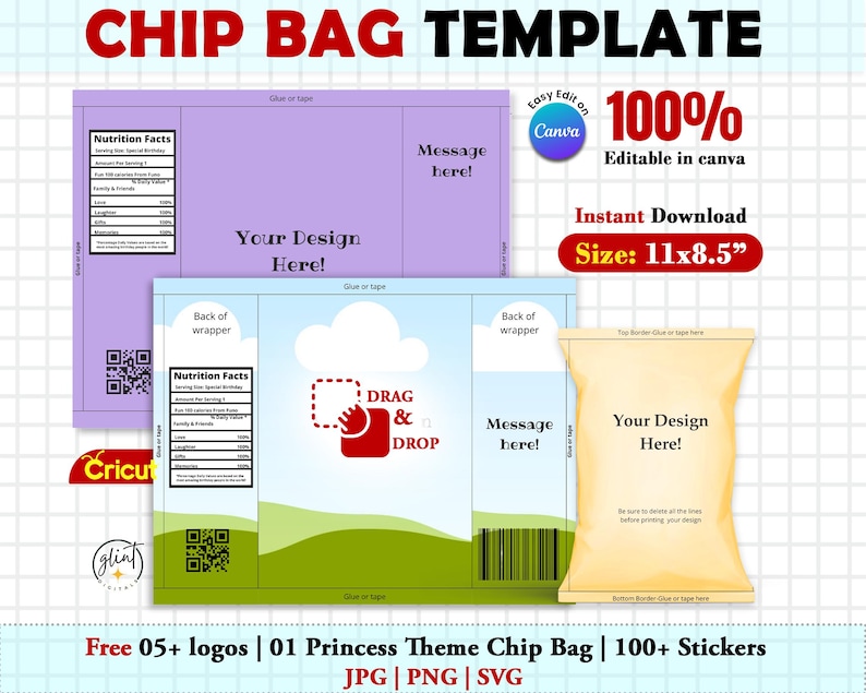 Custom Chip Bag Template: Canva Editable Design (digital Download, 8 ...