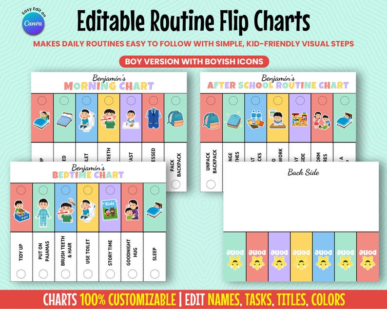 Editable Daily Routine Flip Charts for Kids Morning Afternoon & Bedtime ...